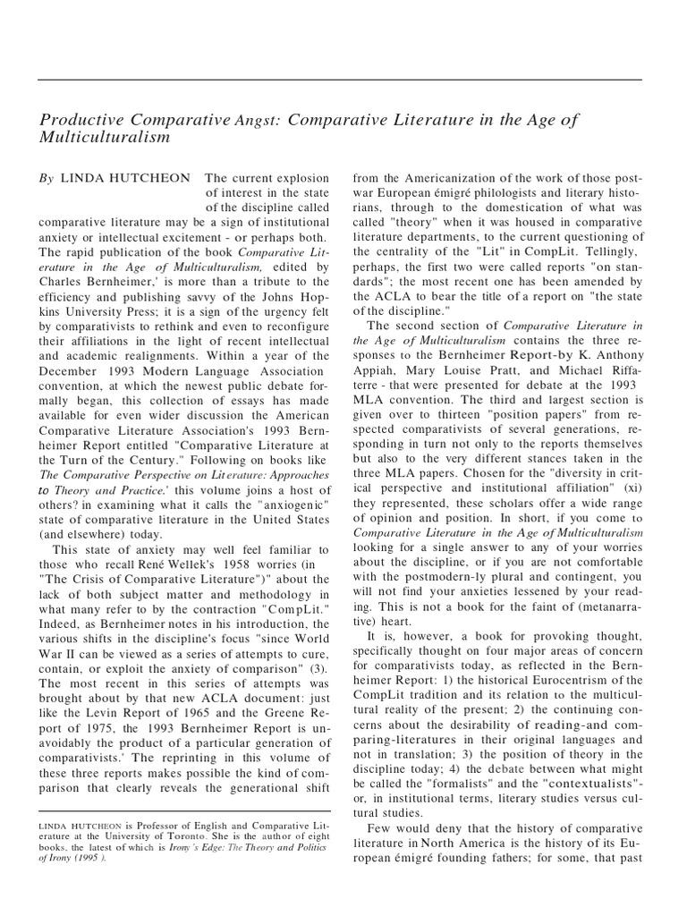 Comparative Literature in The Age of Multiculturalism. | PDF ...