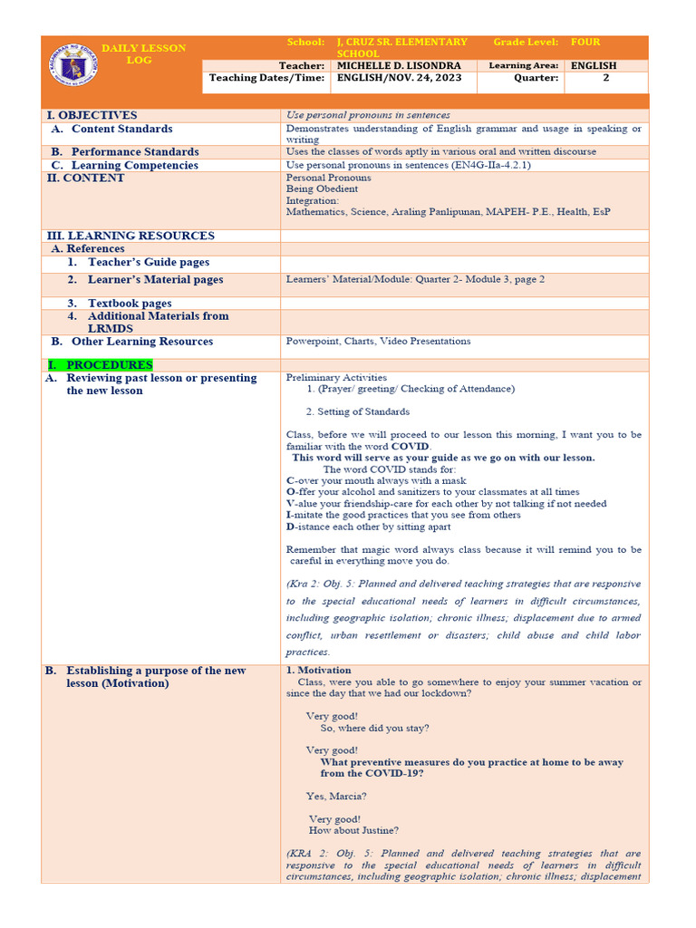 English 4 Cot | Download Free PDF | Teachers | Science Education