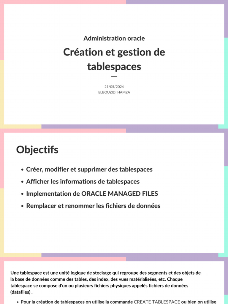 Creation Et Getion De Tablespace Pdf