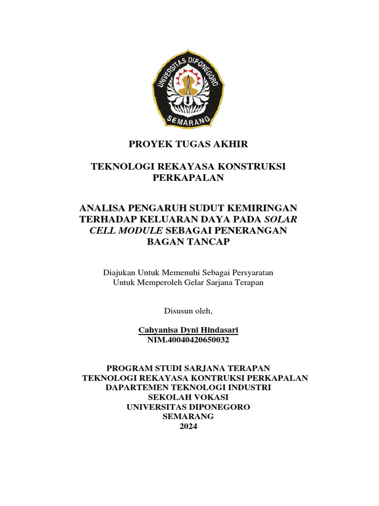 Analisa Pengaruh Sudut Kemiringan Terhadap Keluaran Daya Pada Solar Cell Module Sebagai ...