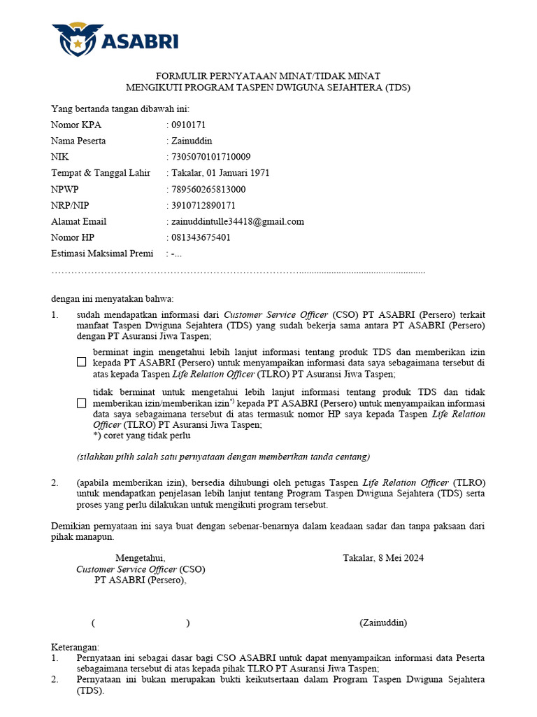 Form Penawaran Program TDS | PDF