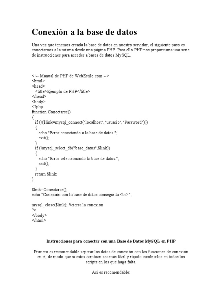 Conexión a MySQL desde PHP: Guía Práctica | PDF | SQL | Php