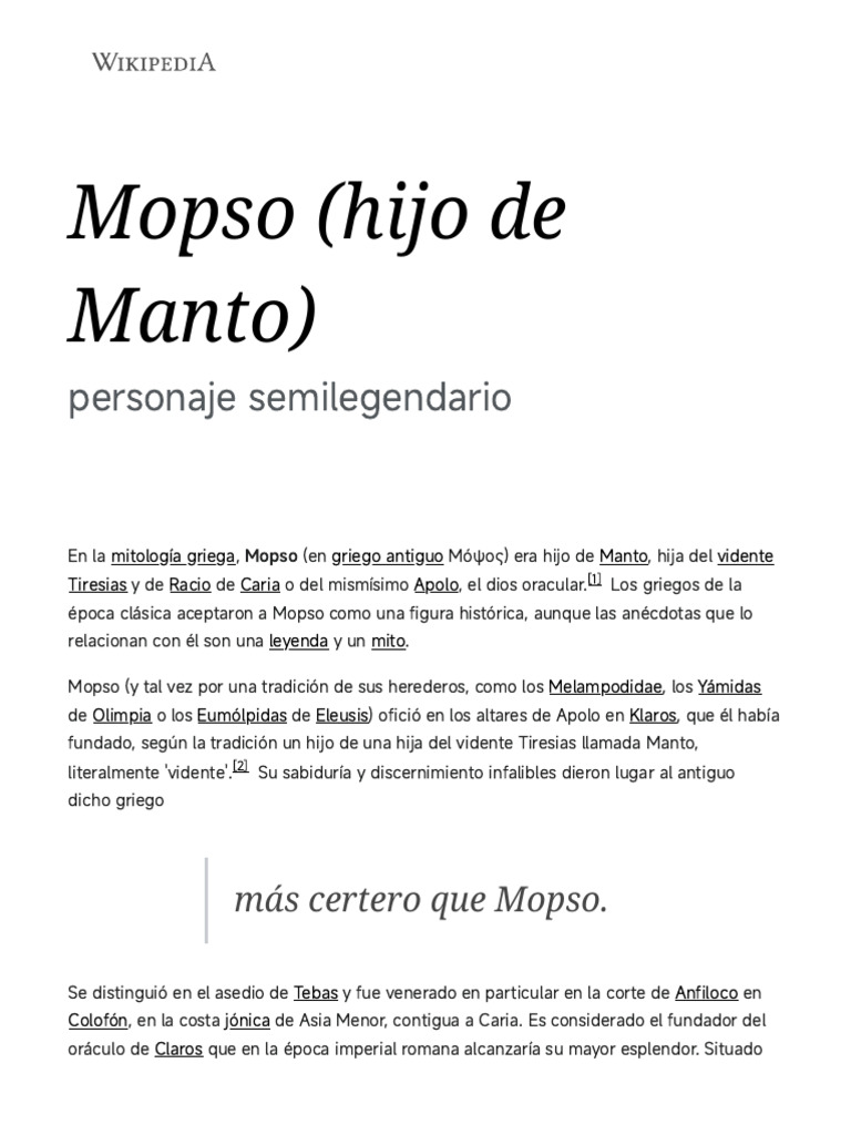 Mopso (Hijo de Manto) | PDF | Mitología griega | Apolo