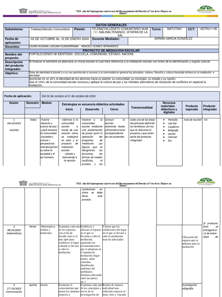 Proyecto Transversal de Mediacion TBC 111 | PDF | Mediación ...
