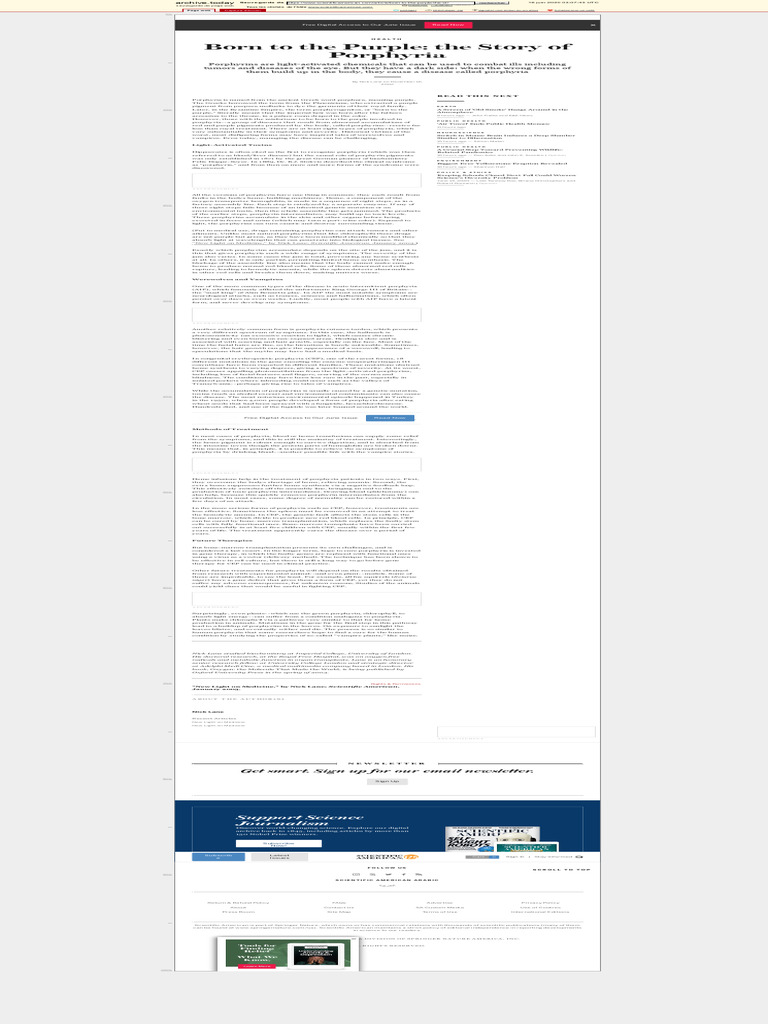 Born To The Purple - The Story of Porphyria - Scientific American | PDF ...