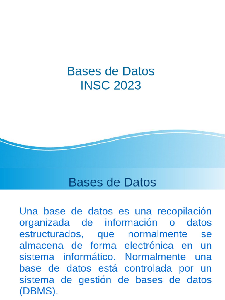 Presentacion Bases de Datos | PDF | Bases de datos | Mi sql