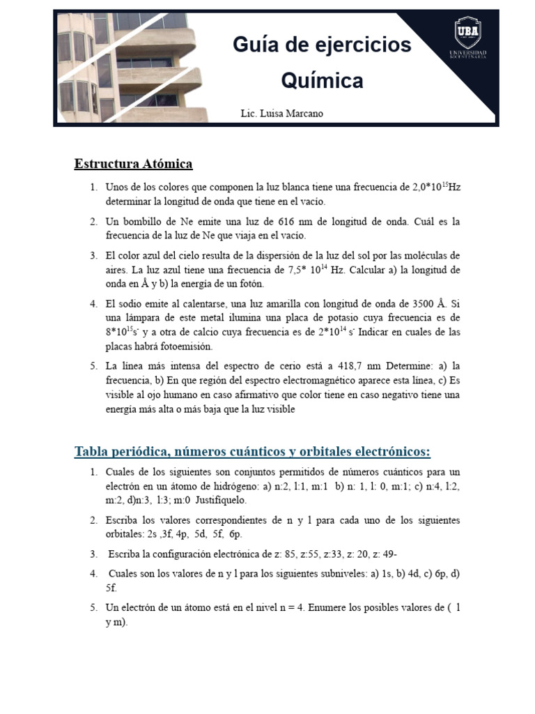 Guía de Ejercicio de Química. Sección A y B | PDF | Ligero | Frecuencia