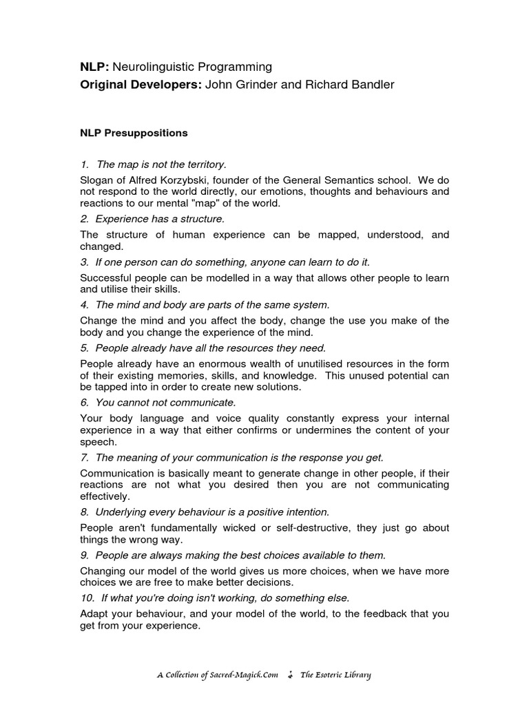 NLP Introduction | PDF | Neuro Linguistic Programming | Cognition