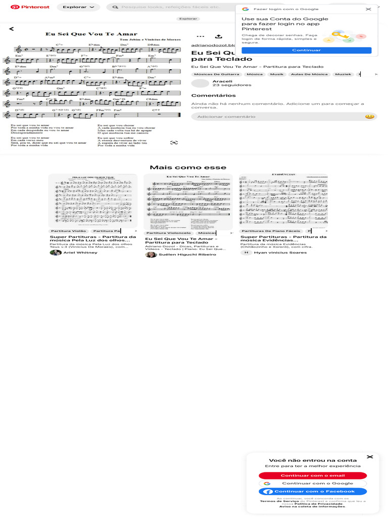 Eu Sei Que Vou Te Amar - Partitura para Teclado Partituras, Música de Guitarra, Acordes de Piano ...