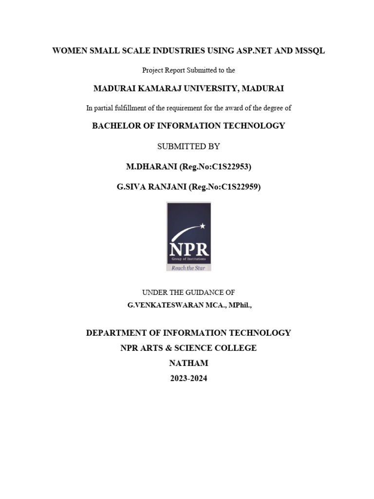 Women Small Scale Industries Project Report | PDF | Software Testing ...