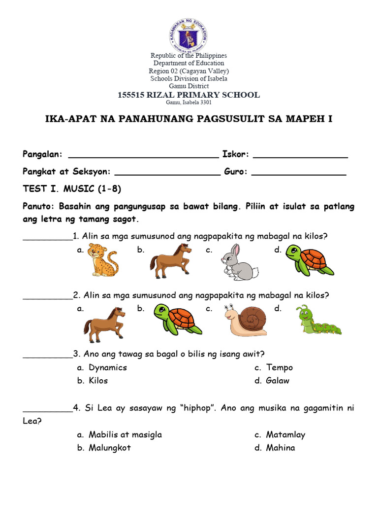 Mapeh PT Fourth Quarter | PDF