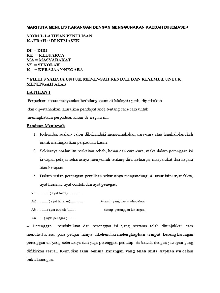 Mari Kita Menulis Karangan Dengan Menggunakan Kaedah Dikemasek | PDF