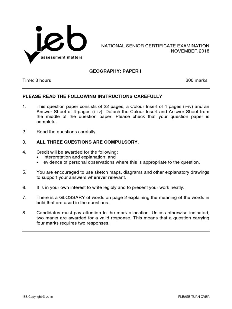 Geography Ieb NSC Grade 12 Past Exam Papers 2018 p1 Question Paper | PDF | Drainage Basin ...