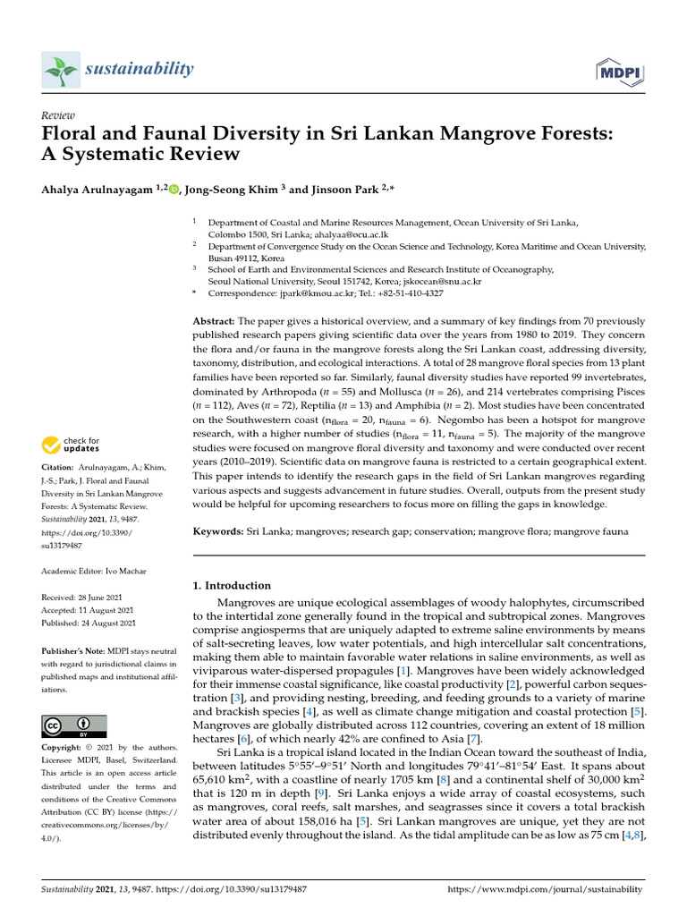 Floral and Faunal Diversity in Sri Lankan Mangrove | PDF | Mangrove ...