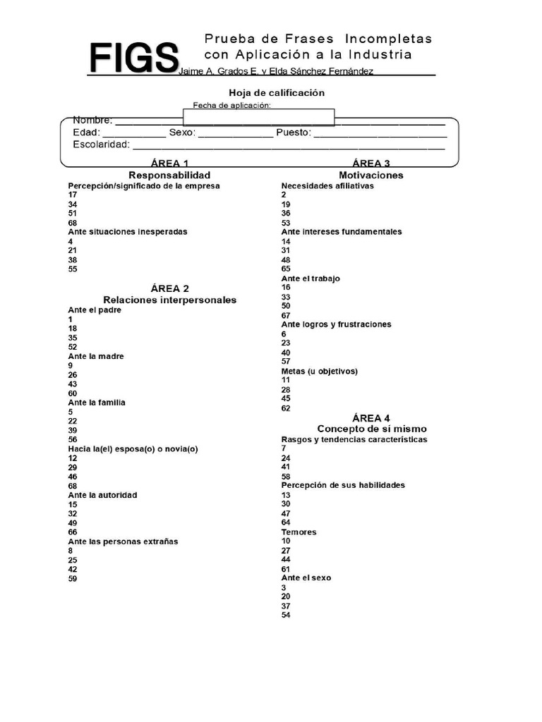 protocolo figs prueba de frases incompletas con aplicacion a la industria. | PDF