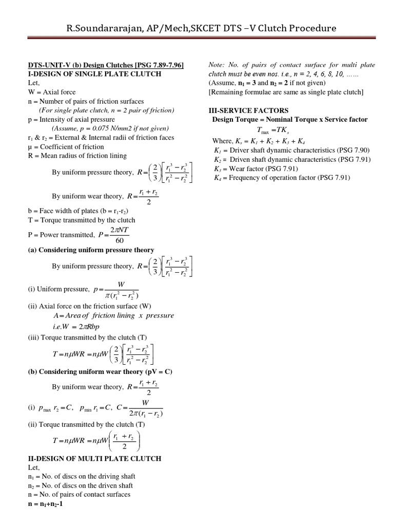 14.DTS Unit-V Clutche Procedure | Download Free PDF | Clutch | Friction