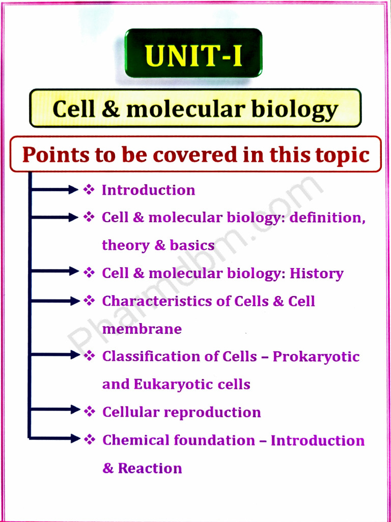 Cell and Molecular Biology Unit 1 | PDF