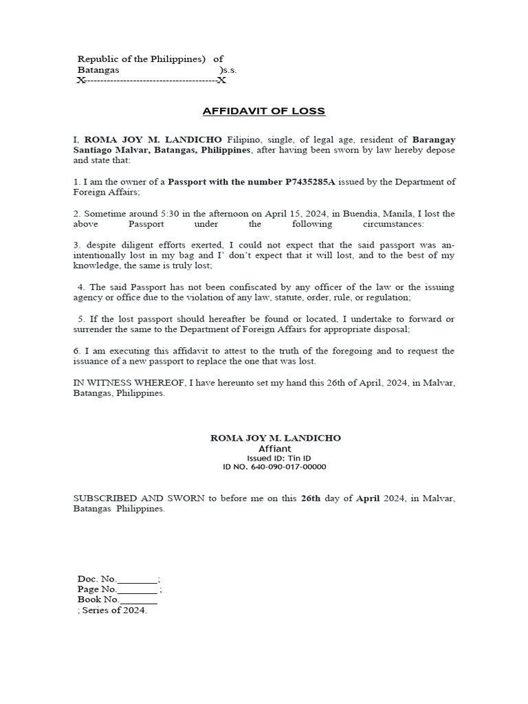 Affidavit-Of-Loss Passport 1 | PDF
