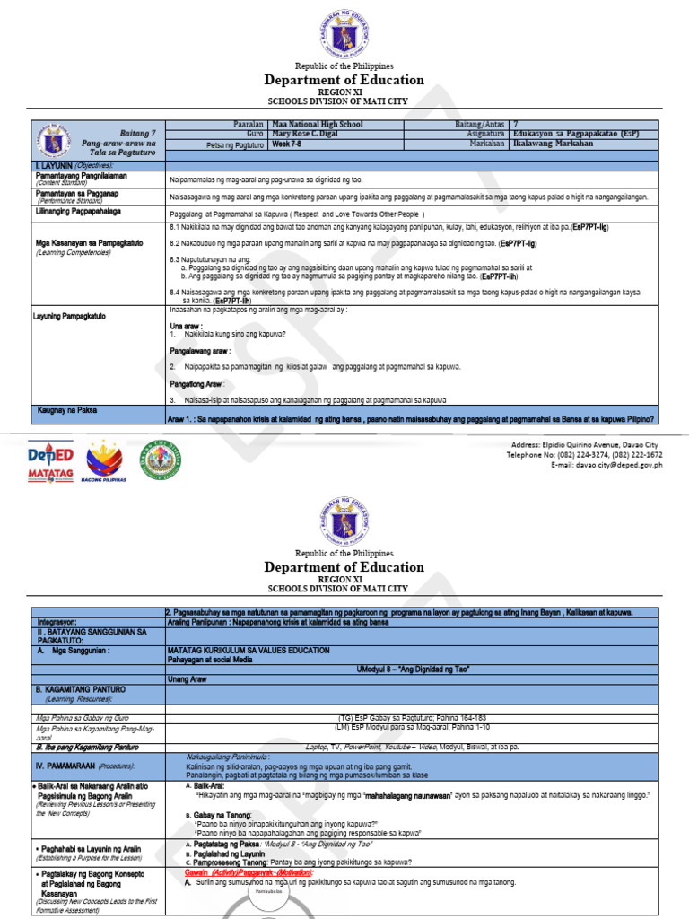 MATATAG Lesson Exemplar in Grade 7 | PDF