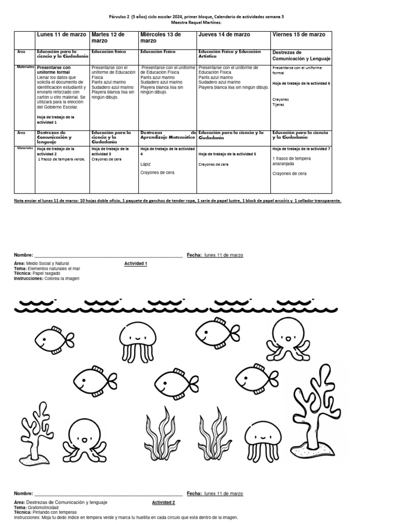 Actividades Párvulos 2 Semana 3 2024 | PDF | Color