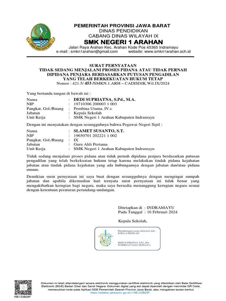 Surat Pernyataan Bebas Hukuman Disiplin 16022024 041953 Signed | PDF