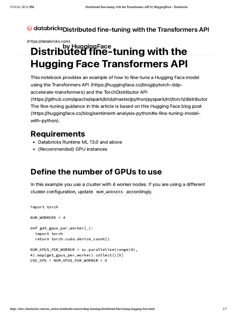 Distributed Fine-Tuning With The Transformers API by HuggingFace - Databricks | PDF ...