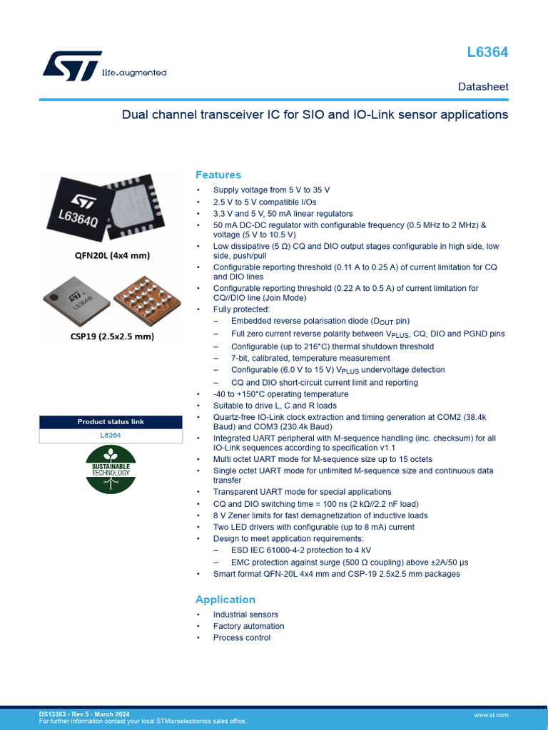 Dual Channel Transceiver IC For SIO and IO-Link Sensor Applications ...