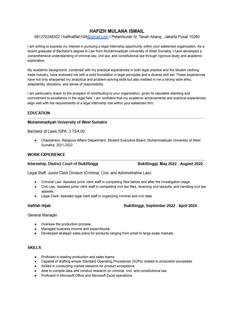 Hafizh Mulana Ismail CV | Download Free PDF | Justice | Crime & Violence