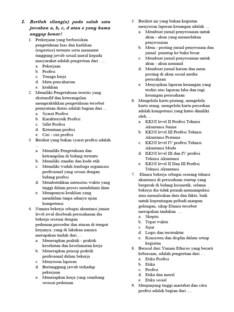 Soal Semester Ii Dasar Akuntansi Dan Profesi Akl X | PDF