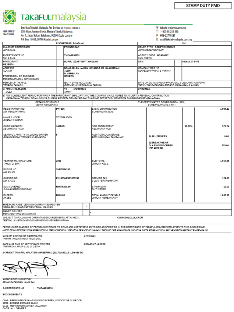 Cover Note A2aaa6f | PDF | Vehicles | Motor Vehicle