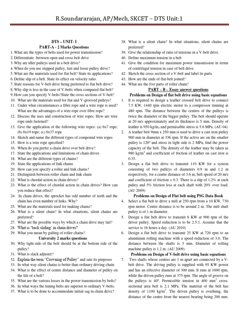 2.DTS Unit-I Questions | PDF | Belt (Mechanical) | Mechanics