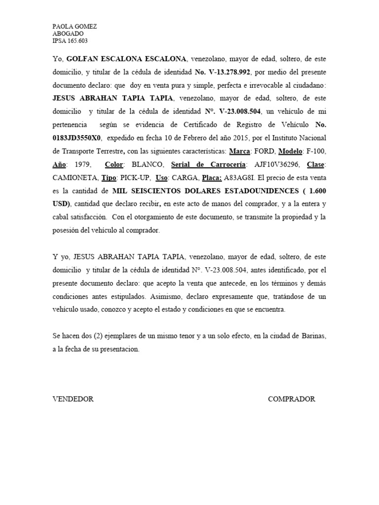 Modelo Venta de Vehiculo | PDF