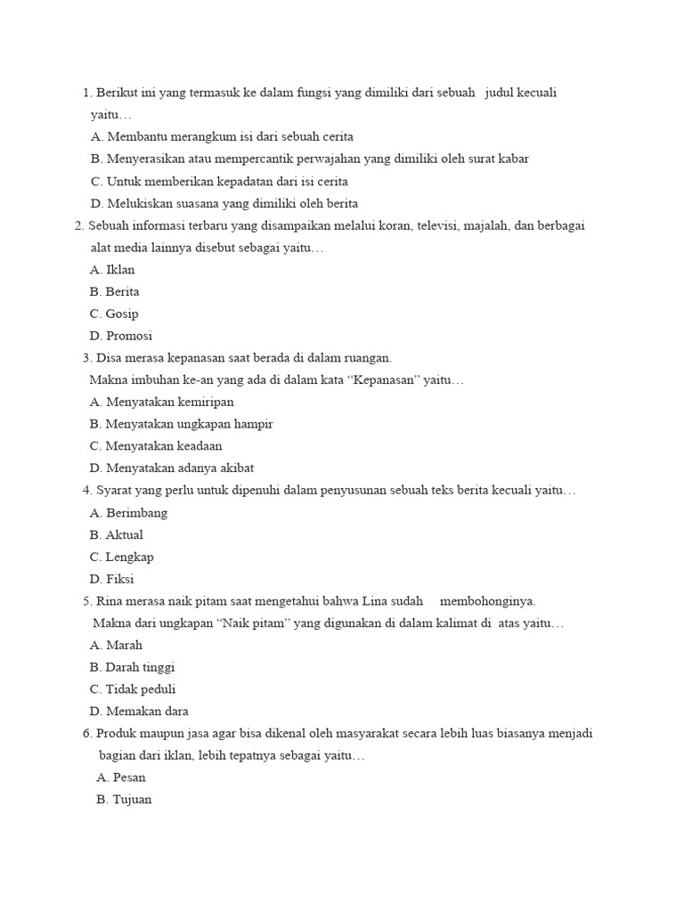 Soal Bhs Indonesia Kls Viiic | PDF | Kajian Bahasa Asing