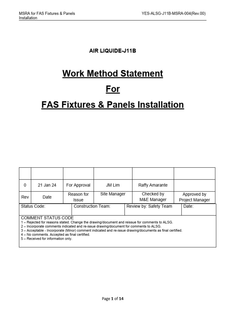 MS for FAS Fixtures & Panels Installation | PDF | Drill | Surveying