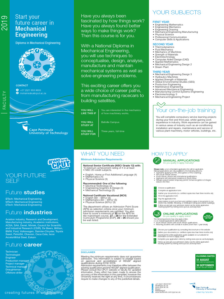 CPUT Mechanical Engineering Admission Guide | PDF | Engineering ...