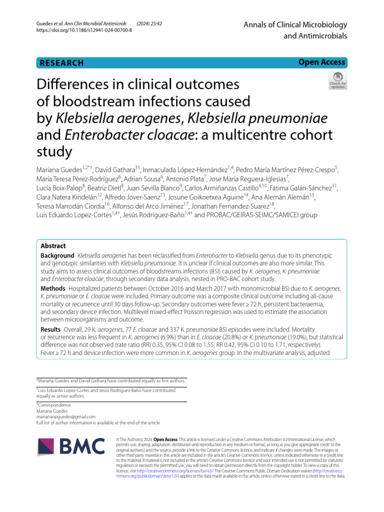 Differences in clinical outcomes of bloodstream infections caused by ...