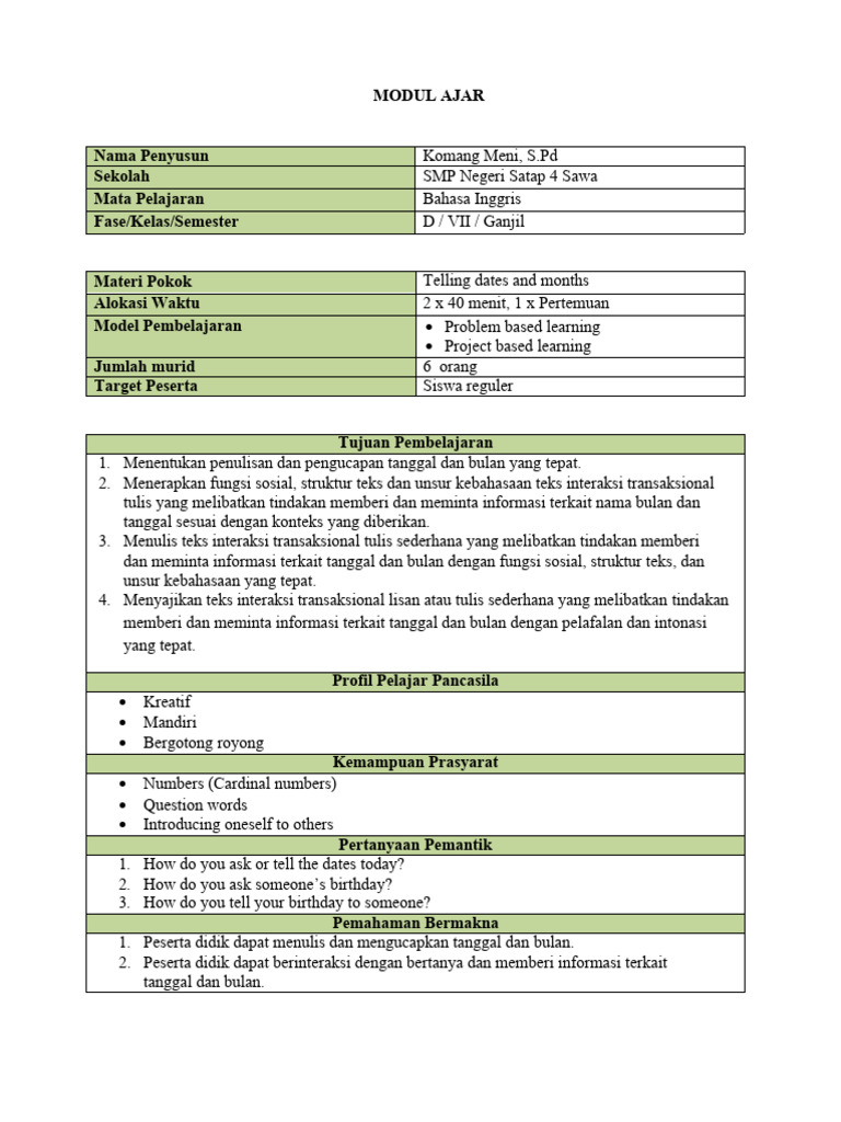 Modul Ajar Kelas 7 | PDF | Karier & Perkembangan | Seni & Disiplin Bahasa