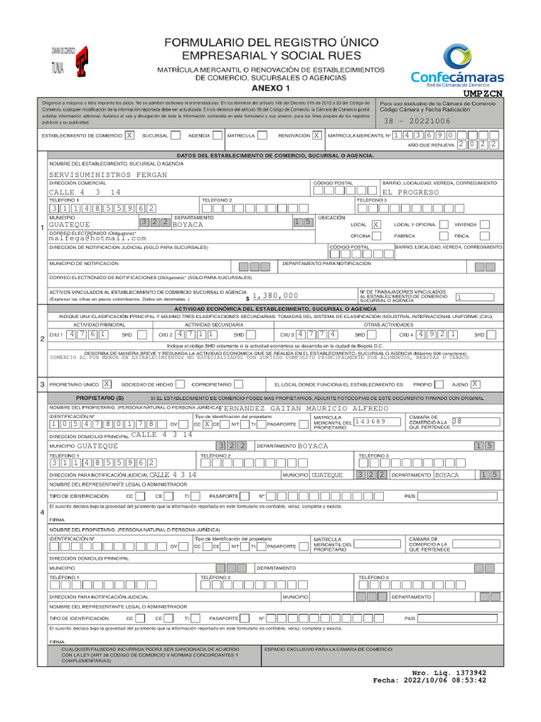38 Formulario Establecimiento UMPZCN 143690 | PDF