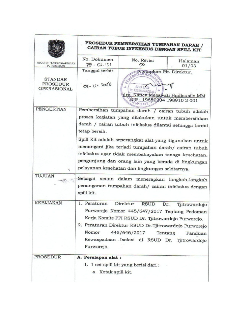 Spo Penanganan Tumpahan Darah | PDF