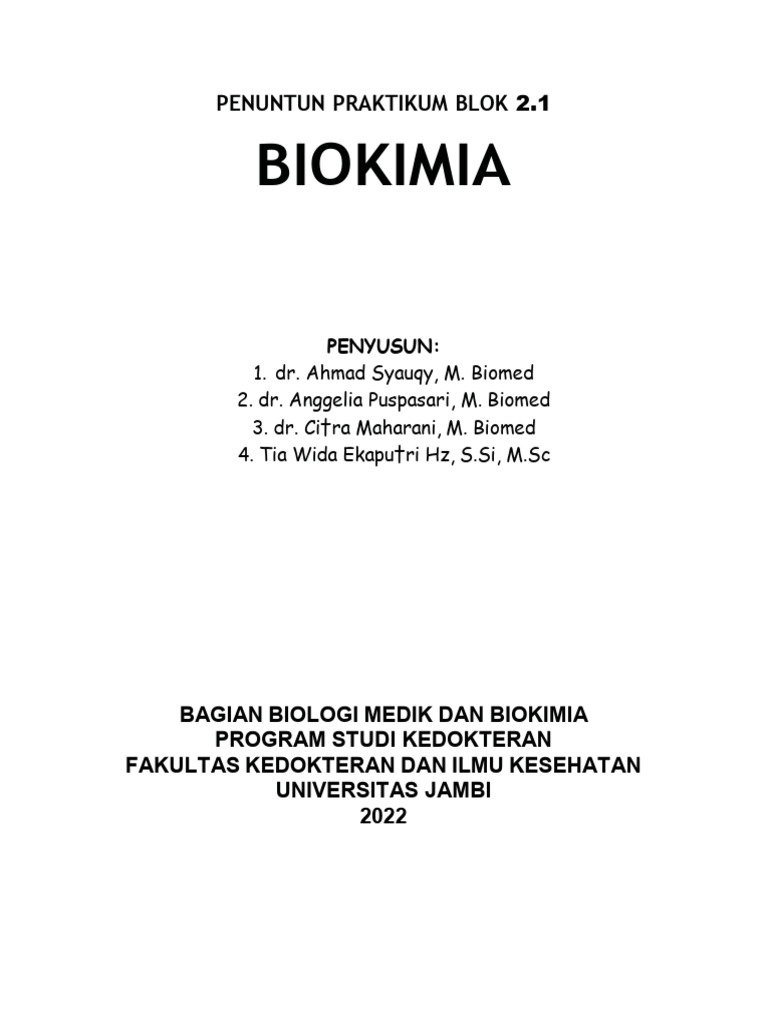 Buku Pedoman Praktikum Biokimia 2022 | PDF