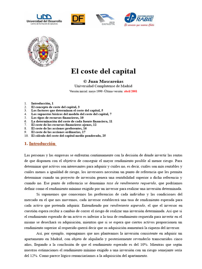 3.1costo de Capital JMascarenas | PDF | Compartir (Finanzas) | Business