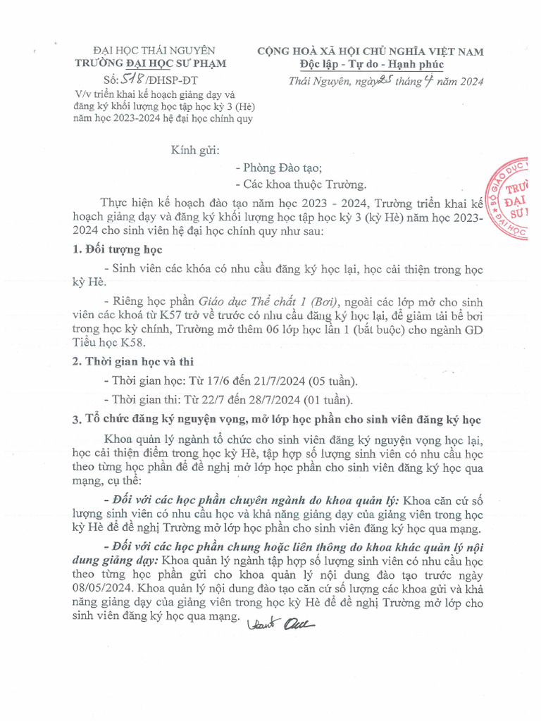 -Trien khai ke hoach hoc ky 3 (ky He) nam hoc 2023-2024. | PDF