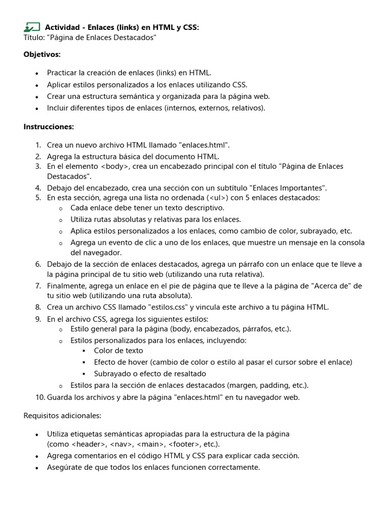 Actividad - Enlaces (Links) en HTML y CSS | PDF | HTML | Hipervínculo