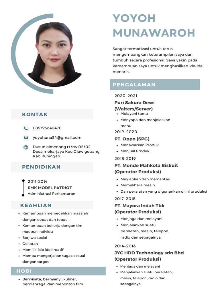 CV Yoyoh Munawaroh | PDF