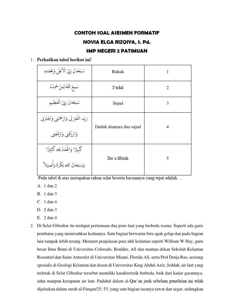 Contoh Soal Asesmen Formatif | PDF