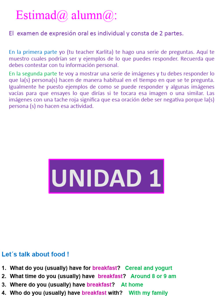 Guía de Examen de Expresión Oral | PDF | Lifestyle