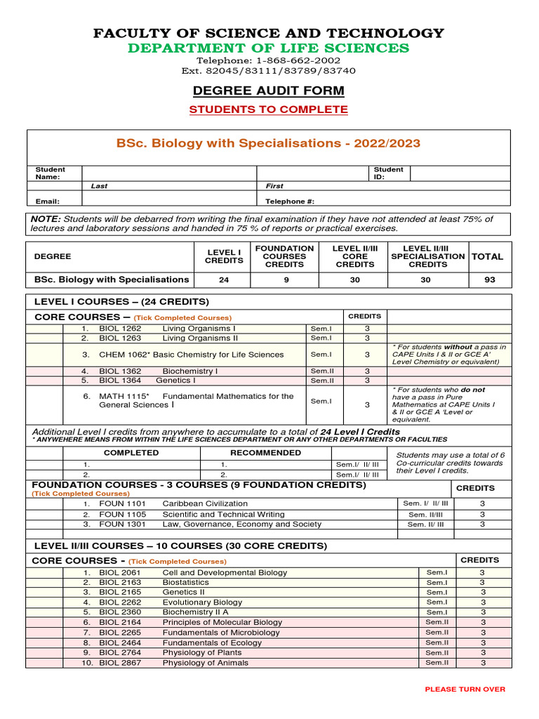 BSC Biology With Specialisations 2022-2023 | PDF | Zoology | Ecology