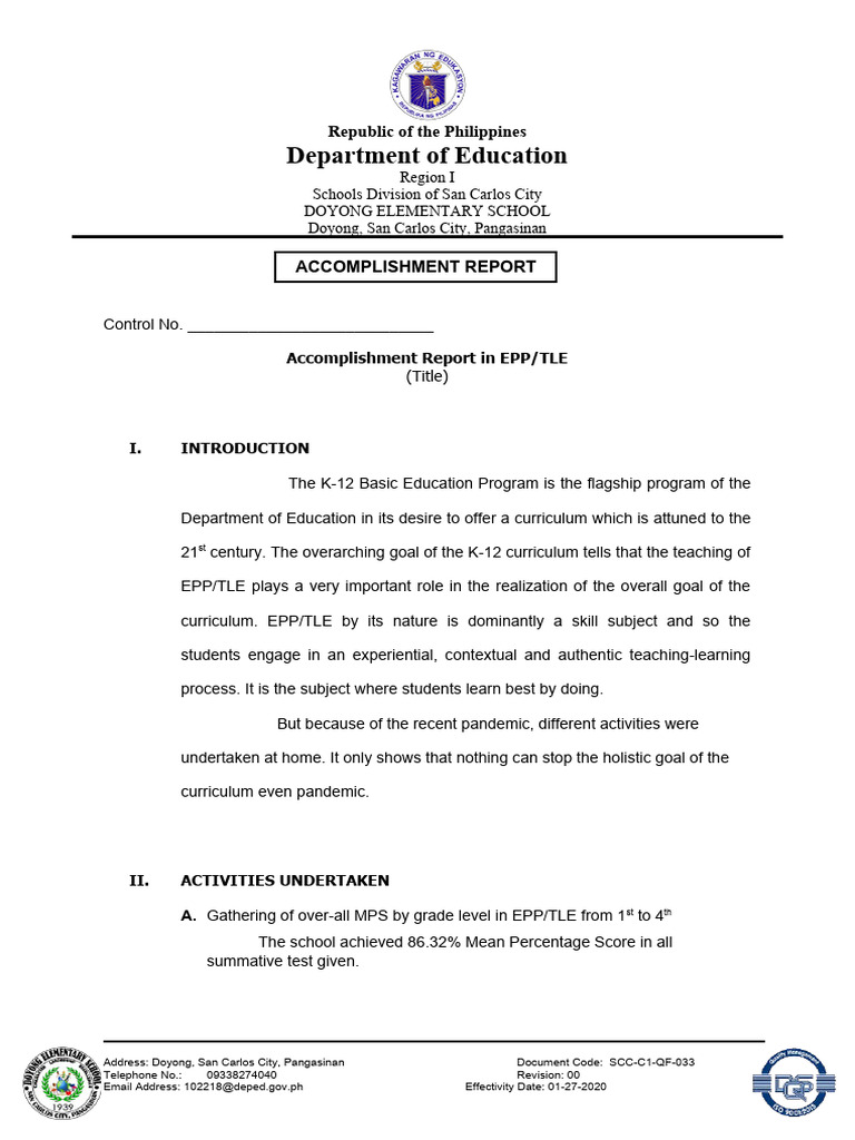 EPP Accomplishment Report 2022 | PDF | Curriculum | Cognition