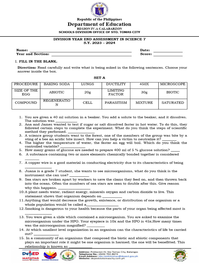 GRADE-7 SCIENCE-DYEA - Final | PDF | Earth | Sun