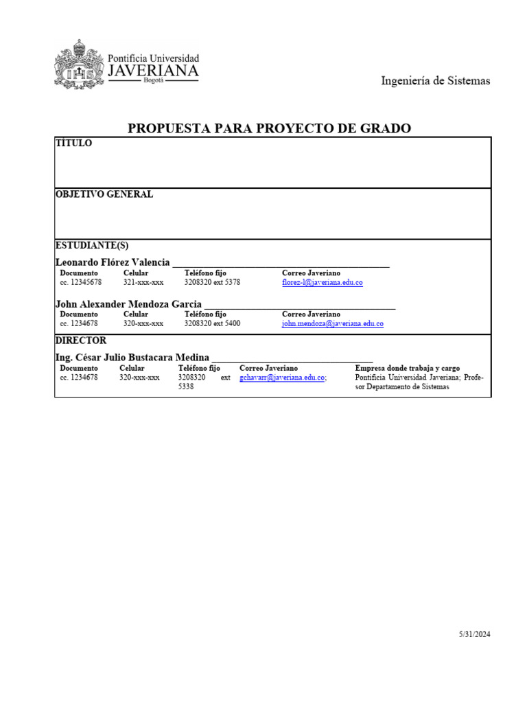 Plantilla Propuesta Proyecto 2020-3 | PDF | Software | Informática